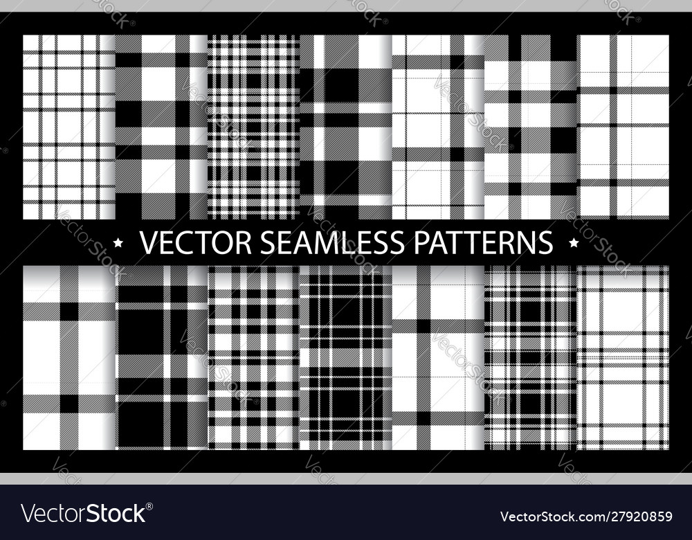 Plaid pattern seamless ornate set black white Vector Image