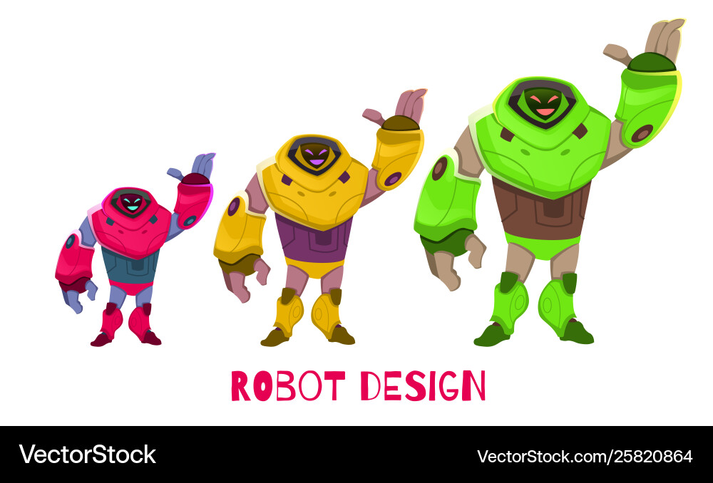 Set different in size robot design cartoon Vector Image