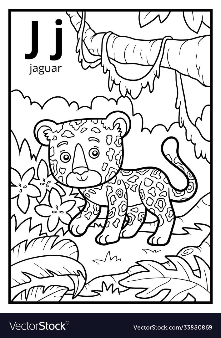 Coloring book colorless alphabet letter j jaguar Vector Image
