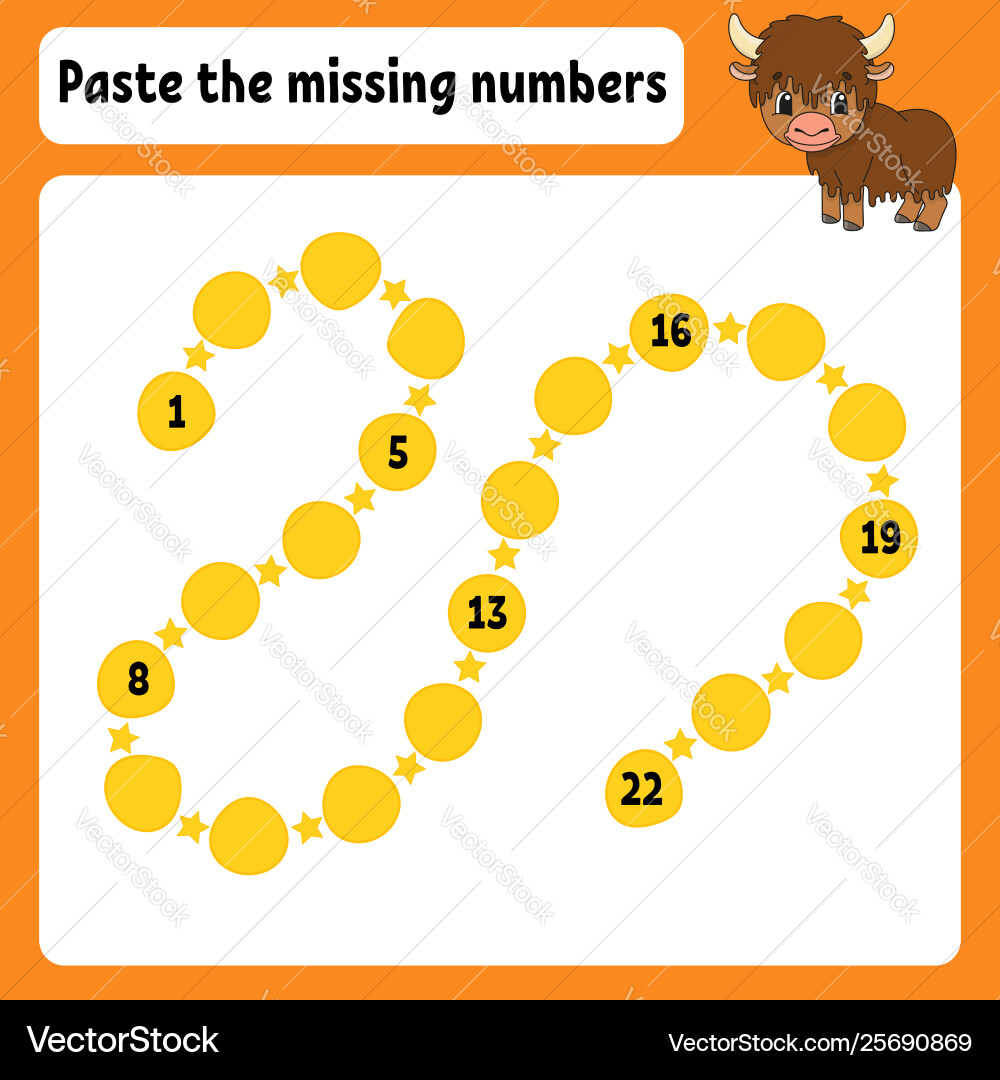 Paste missing numbers handwriting practice Vector Image