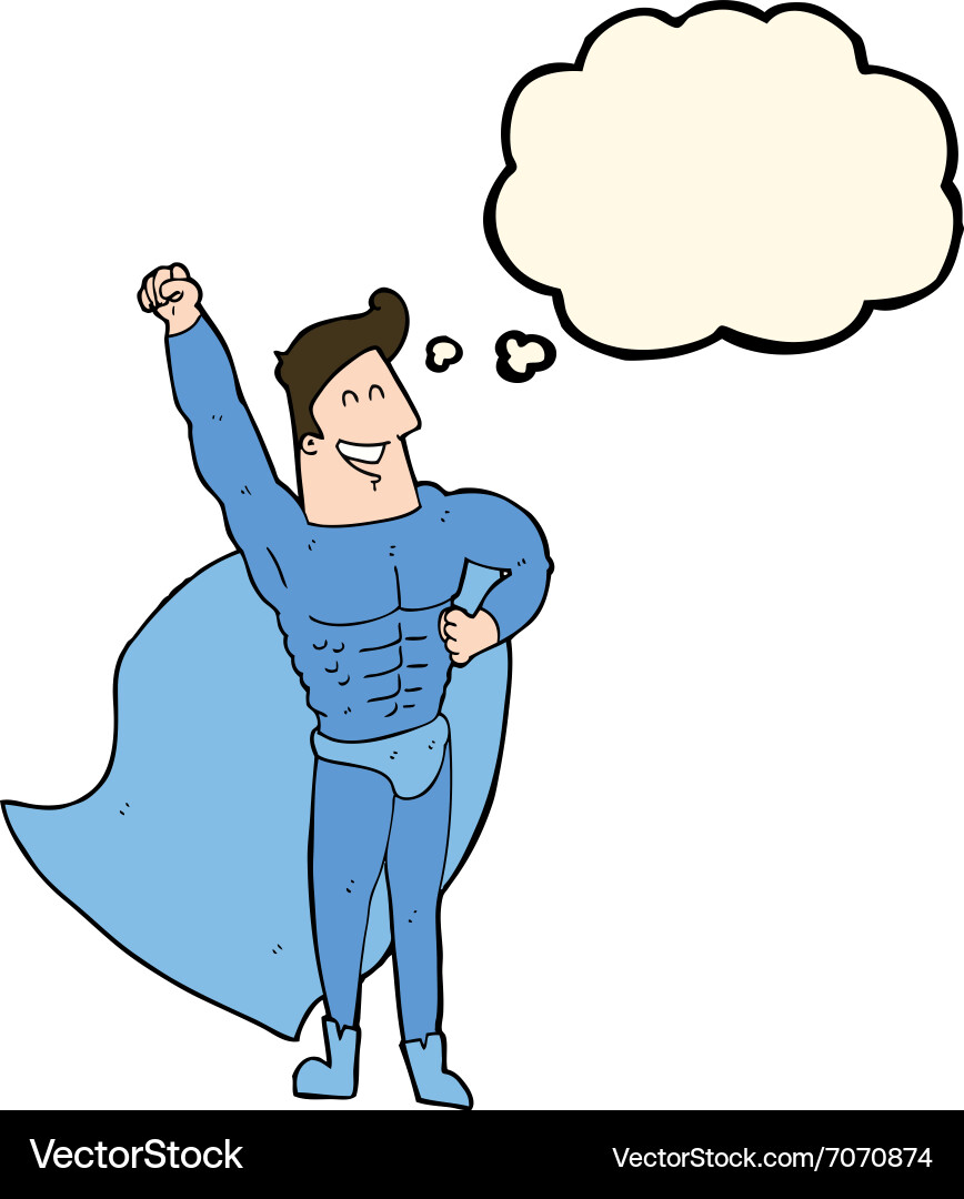 Cartoon superhero with thought bubble Royalty Free Vector