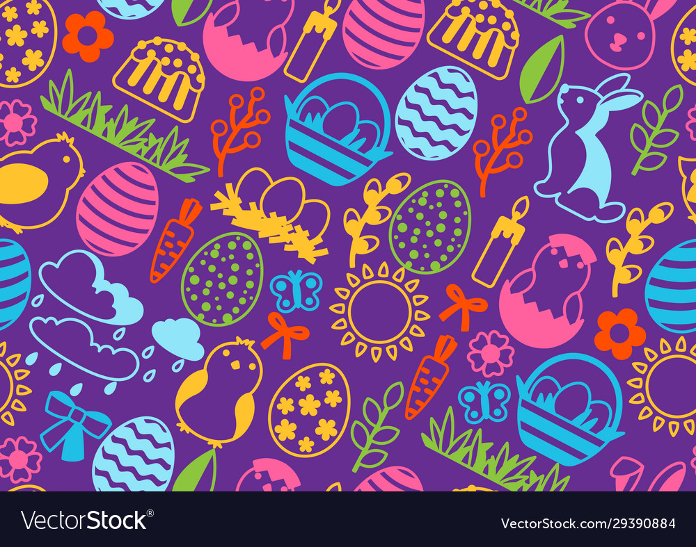 Happy easter seamless pattern with holiday items Vector Image