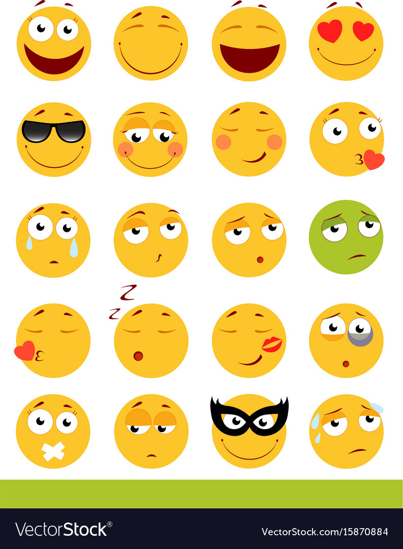 Set cute emoticons emoji and smile icons Vector Image