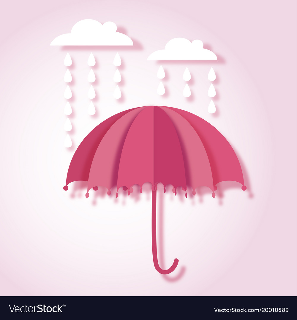 Paper art with umbrella and rain drops Royalty Free Vector