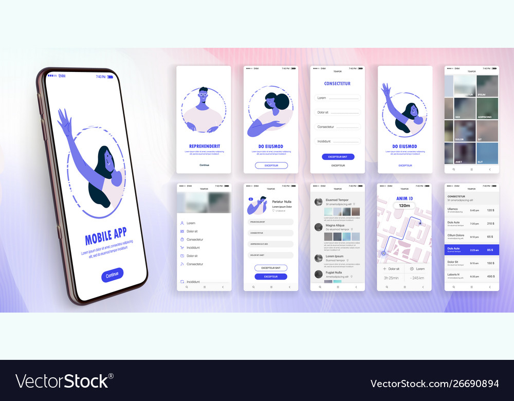 Design Mobile Application Ui Ux A Set Of Vector Image