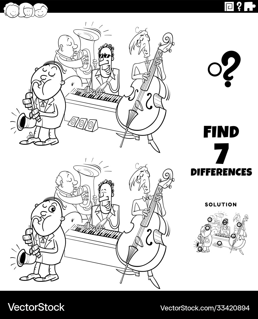 Differences educational game with jazz musicians Vector Image
