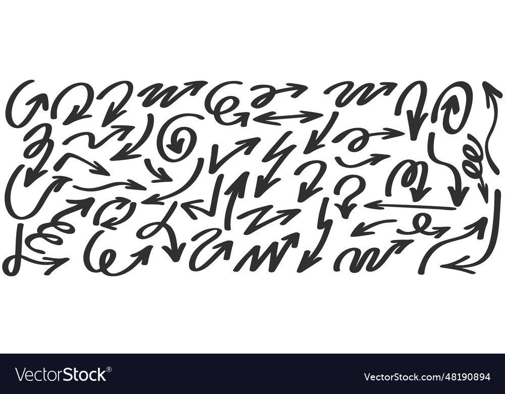 Doodle Arrows Set Hand Drown Lines And Curve Vector Image