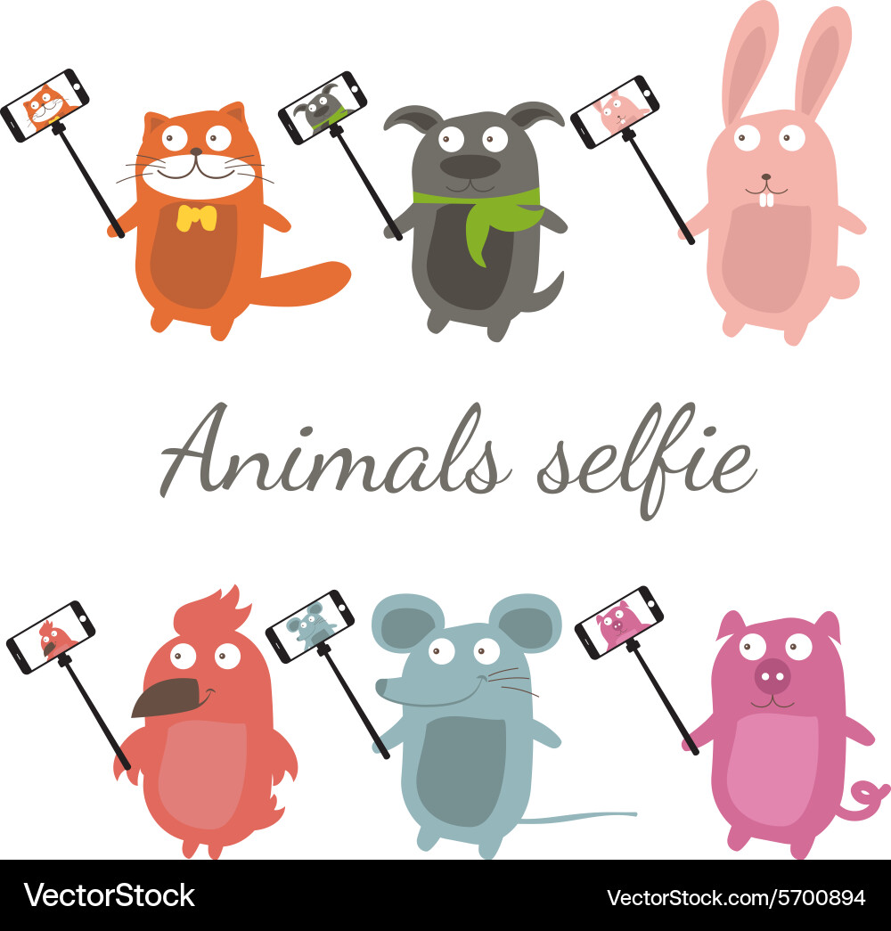 Monopod selfie with cartoon animals Royalty Free Vector