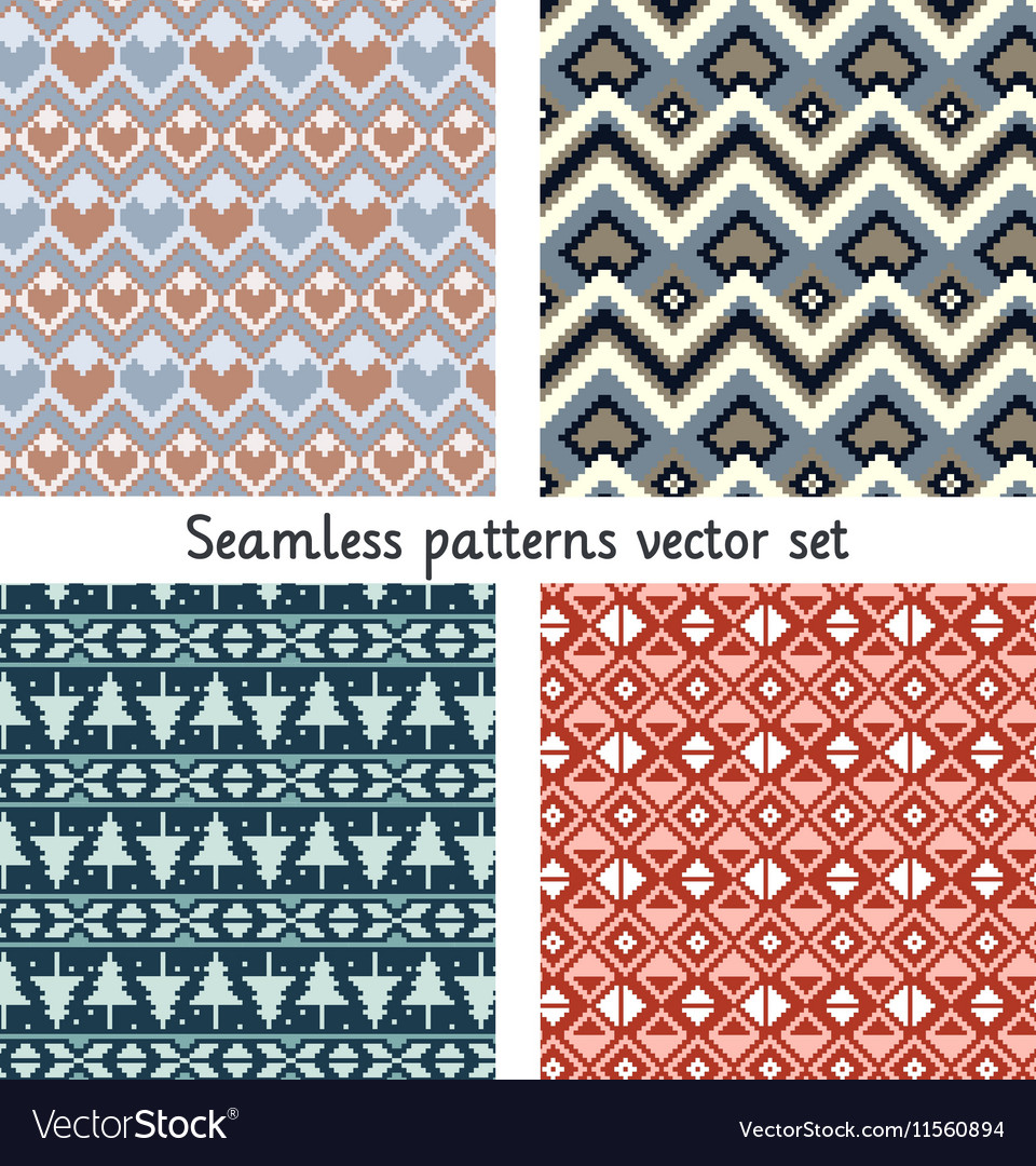 Pixels seamless patterns set Royalty Free Vector Image