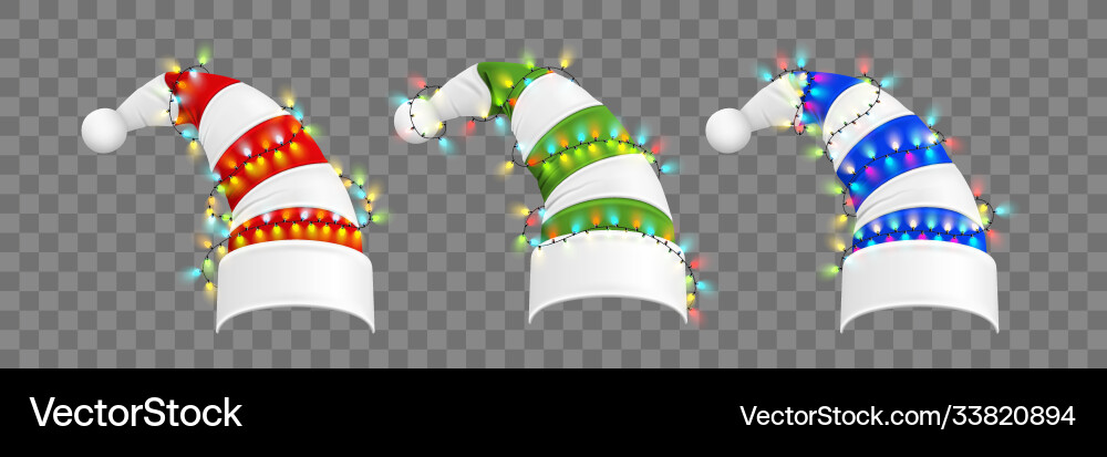 Realistic christmas hats set collection Royalty Free Vector