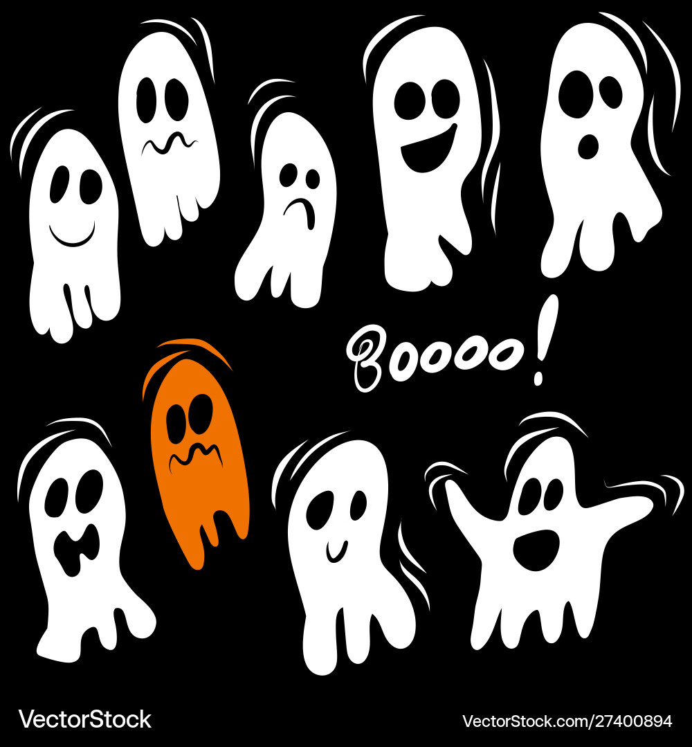 Set ghost characters emoticons on black Royalty Free Vector