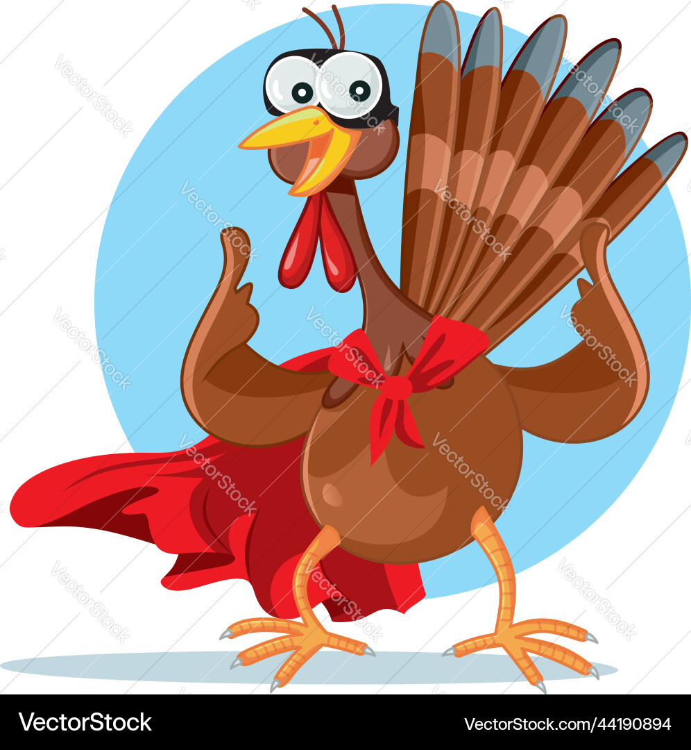 Superhero turkey wearing a red cape cartoon Vector Image