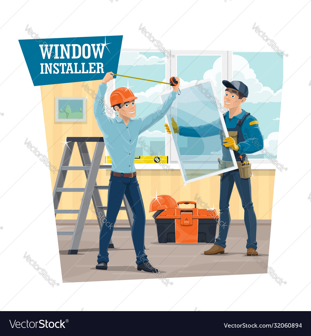 Upvc windows installer workers Royalty Free Vector Image
