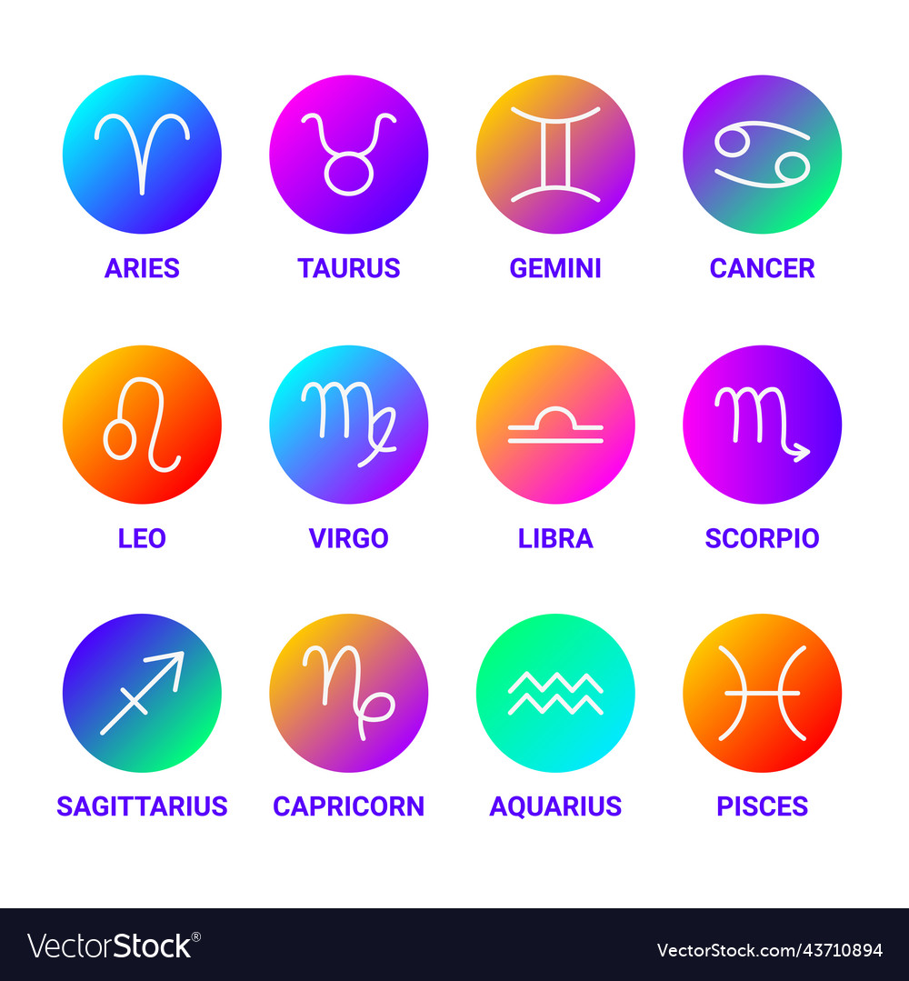 Zodiac Horoscope Line Circles Set Colorful Vector Image