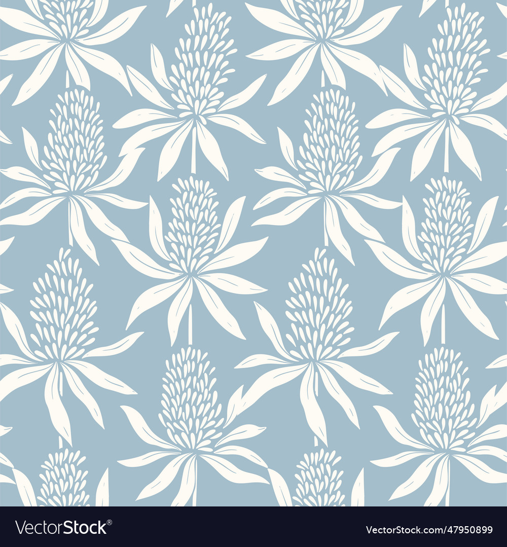 Abstract flowers hand drawn seamless blue pattern Vector Image