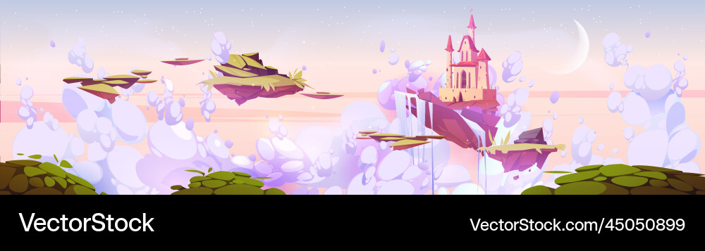 Magic castle on floating island in morning sky Vector Image