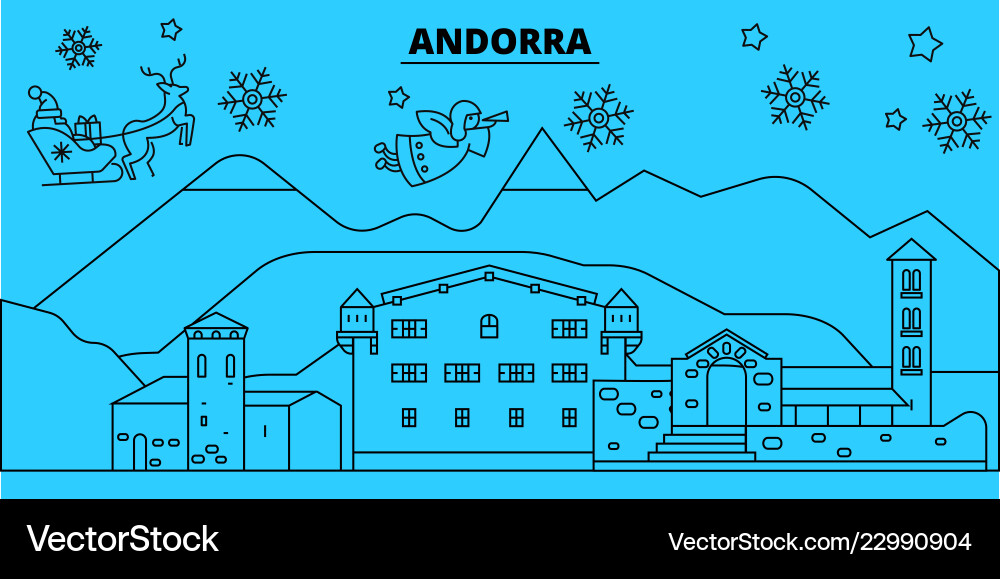 Andorra winter holidays skyline merry Royalty Free Vector
