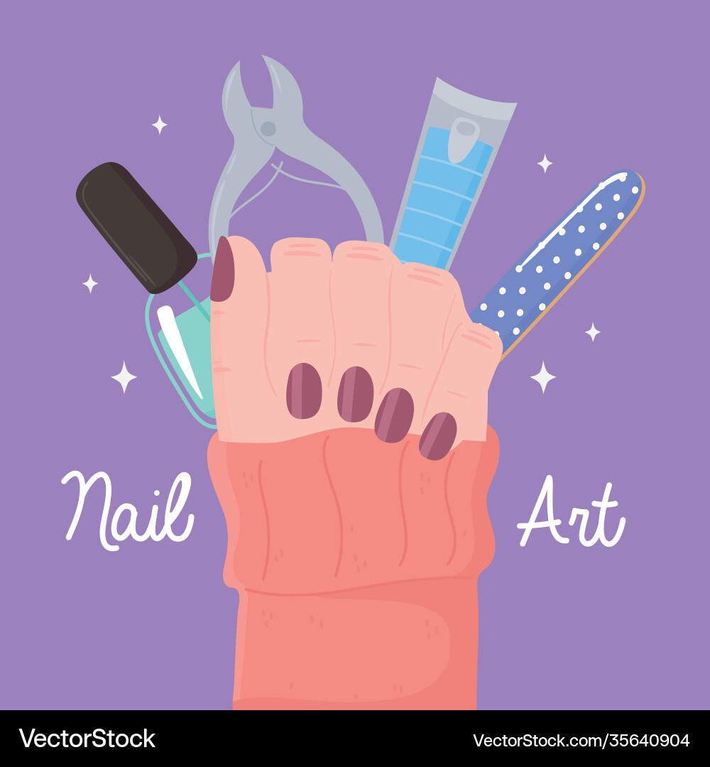 Manicure female hand showing painted nails Vector Image