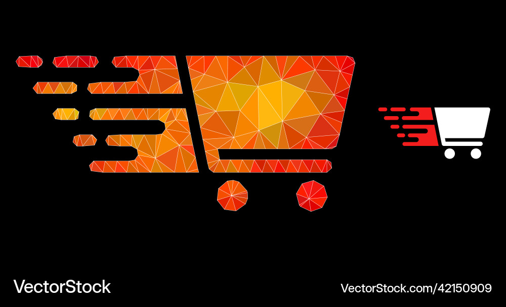 Polygonal shopping cart icon with orange Vector Image