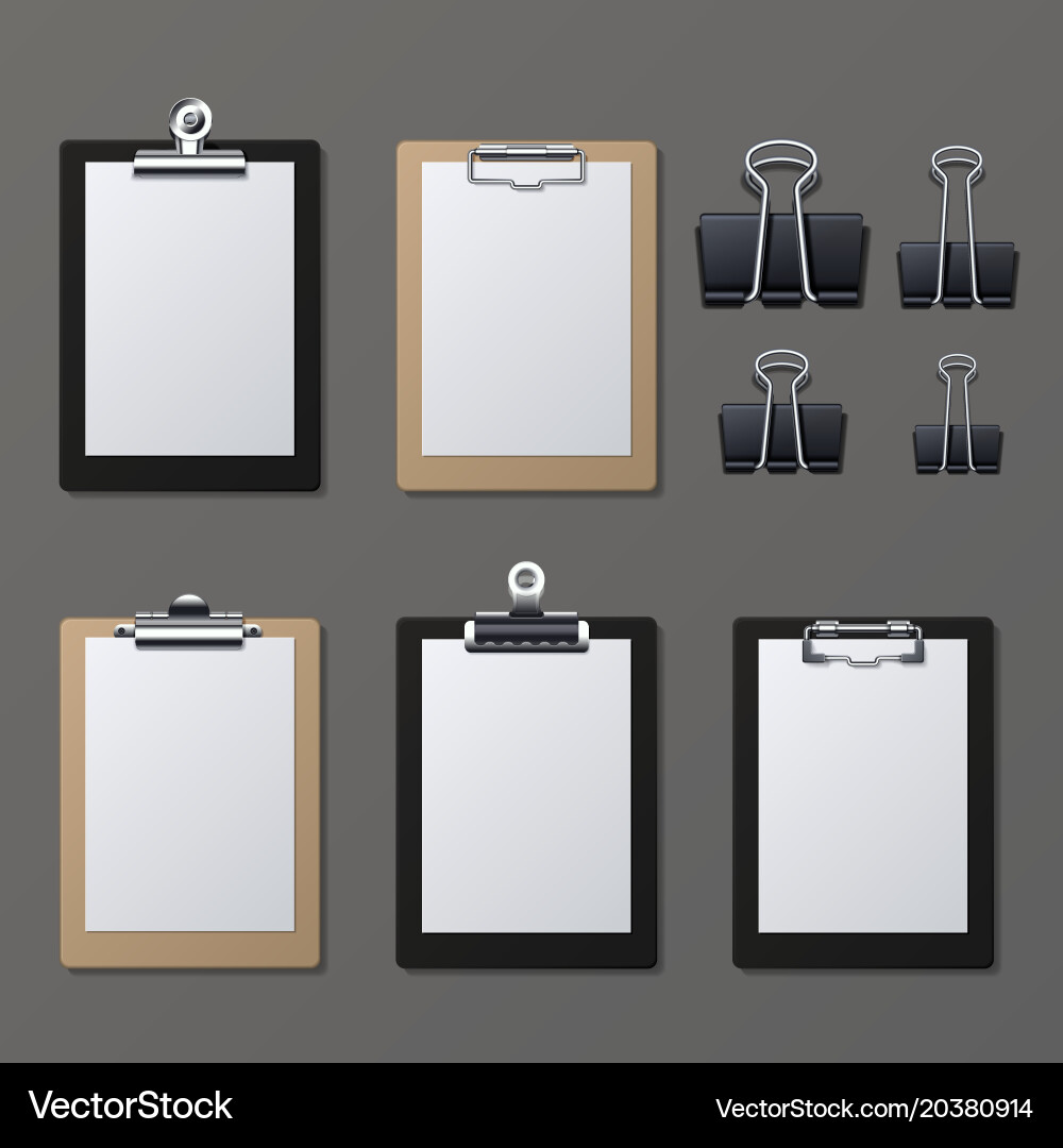 Realistic clipboards with blank white paper sheet Vector Image