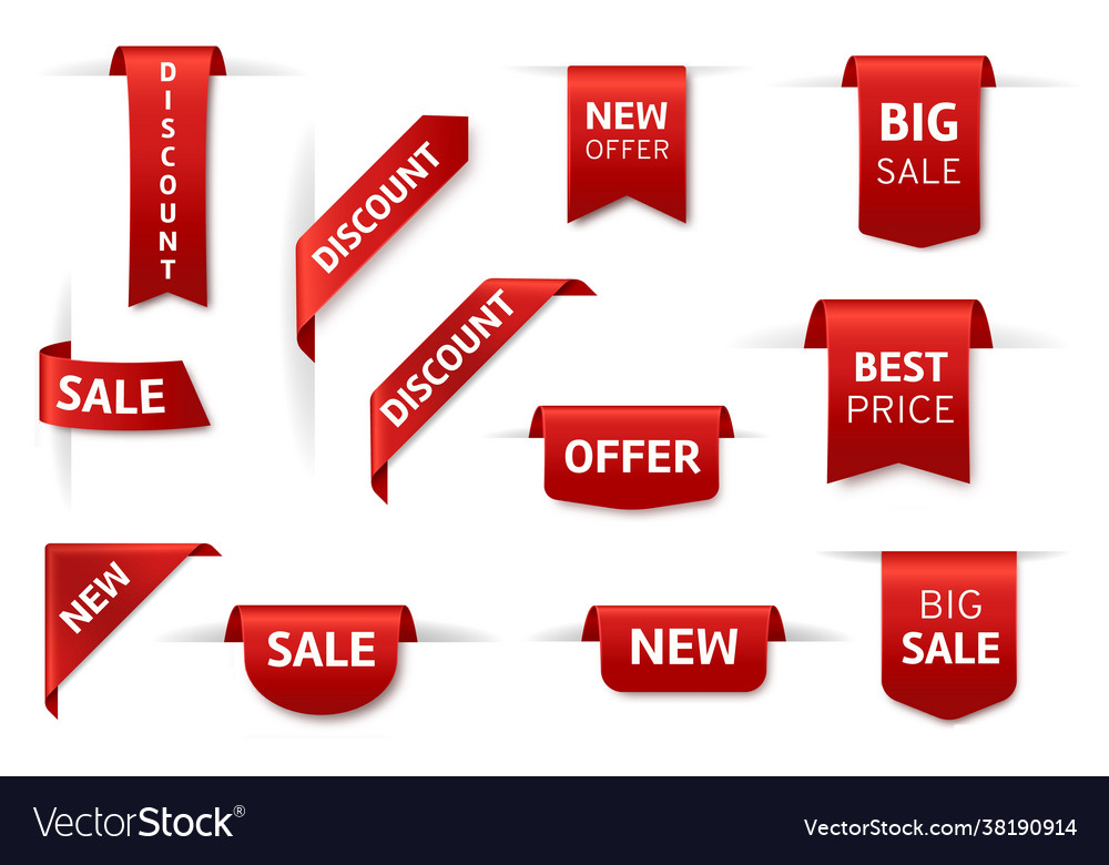 Red labels ribbon realistic stickers new Vector Image