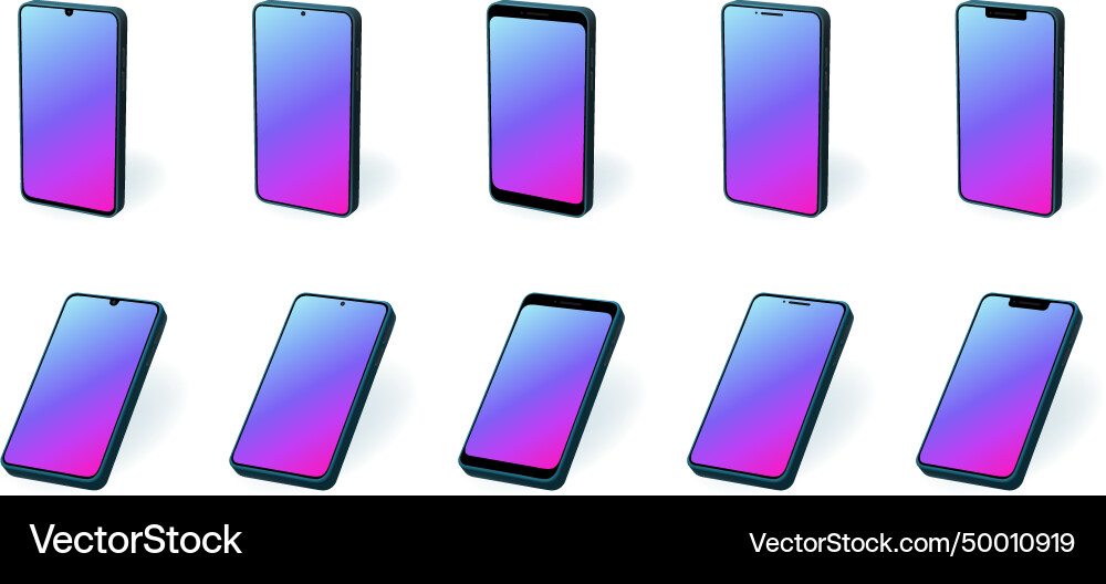 Phone 3d perspective mockup color iphone brand Vector Image