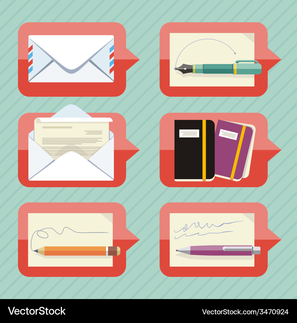 Office objects icon set in chat bubble Royalty Free Vector