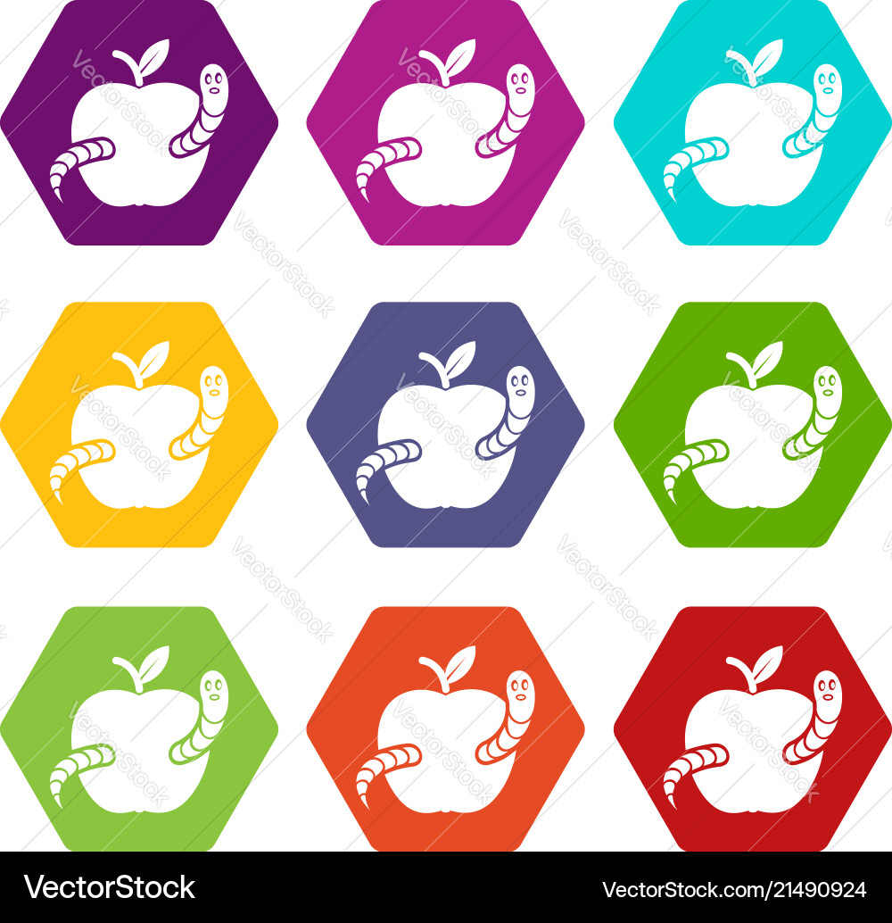 Worm apple icons set 9 Royalty Free Vector Image