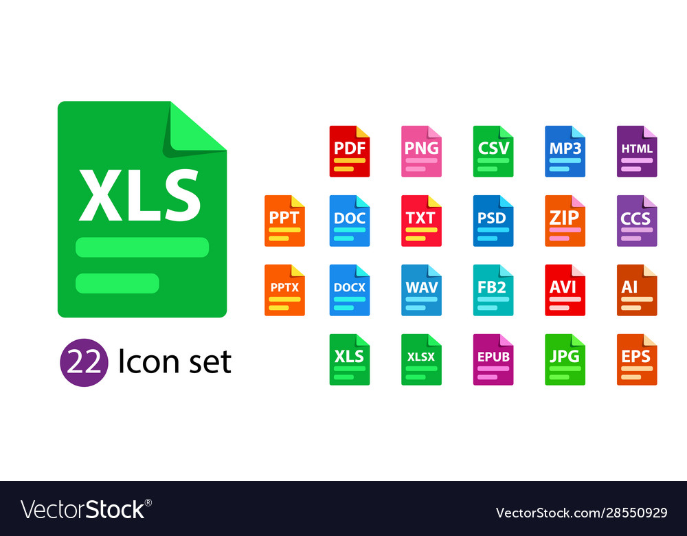 Collection icons file format extensions Royalty Free Vector