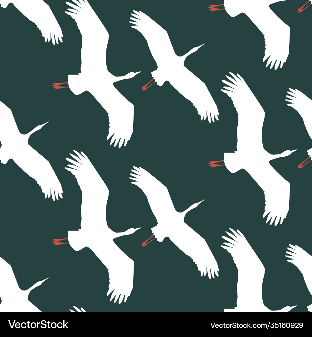 Flying cranes seamless pattern Royalty Free Vector Image