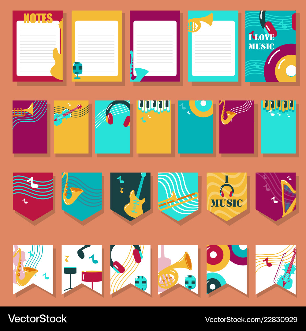 Set of cards with musical instruments Royalty Free Vector