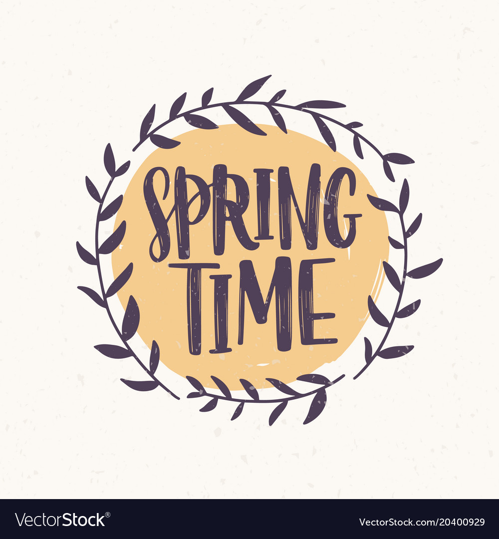 Springtime word written with elegant font inside Vector Image