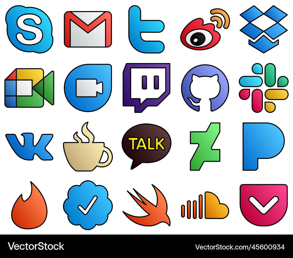 20 modern icons github google duo sina Royalty Free Vector