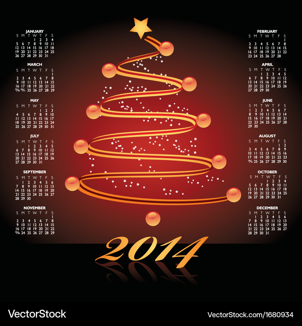 2014 christmas star calendar Royalty Free Vector Image