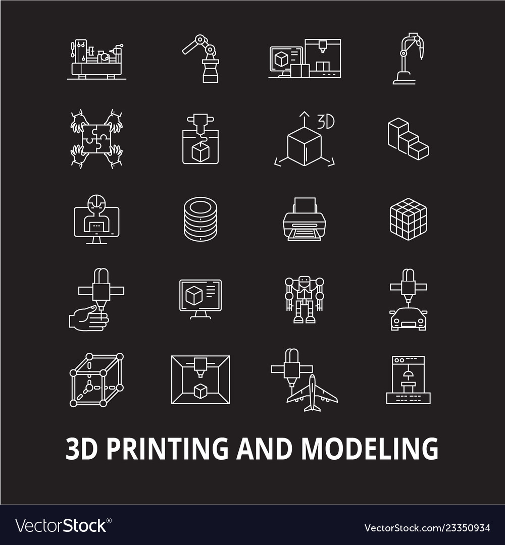 3d printing and modeling editable line icons Vector Image