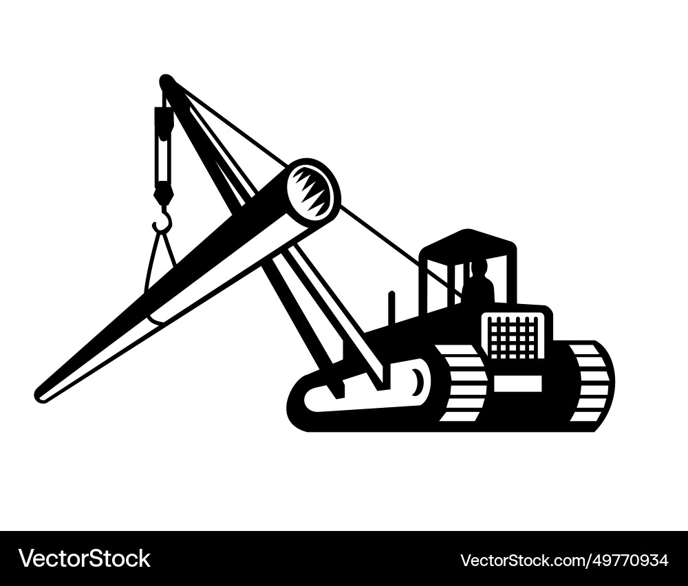 Digger excavator with boom crane laying pipe Vector Image