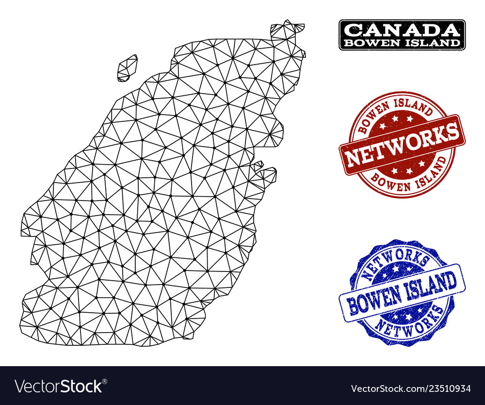 Polygonal network mesh map of bowen island Vector Image