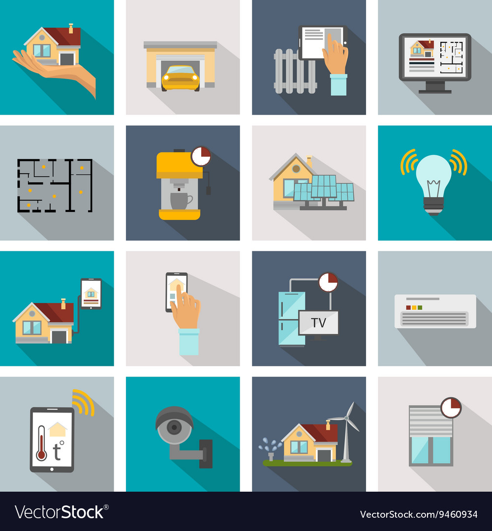 Smart house square icon set Royalty Free Vector Image Smart house square icon set Royalty Free Vector Image
