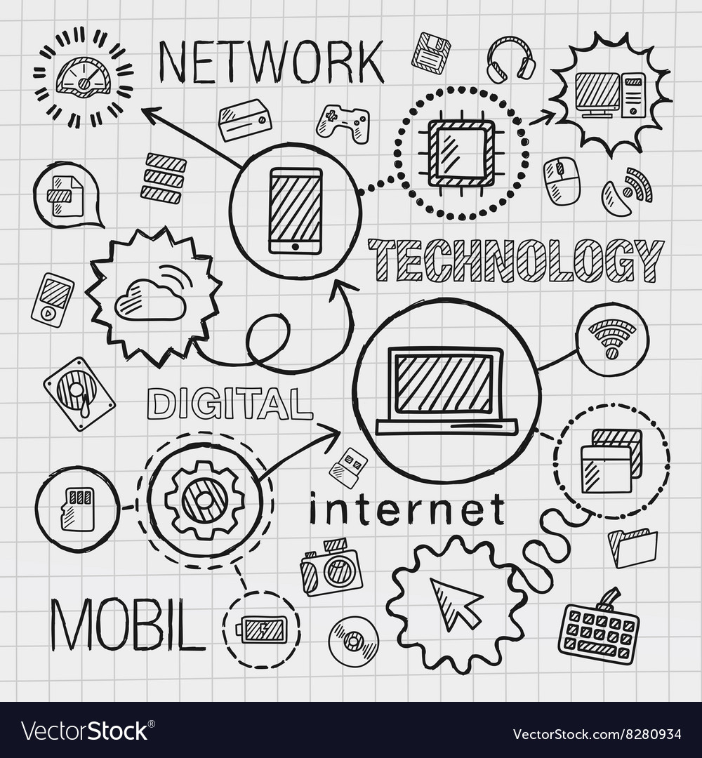 Technology hand draw integrated icons set Vector Image Technology hand draw integrated icons set Vector Image