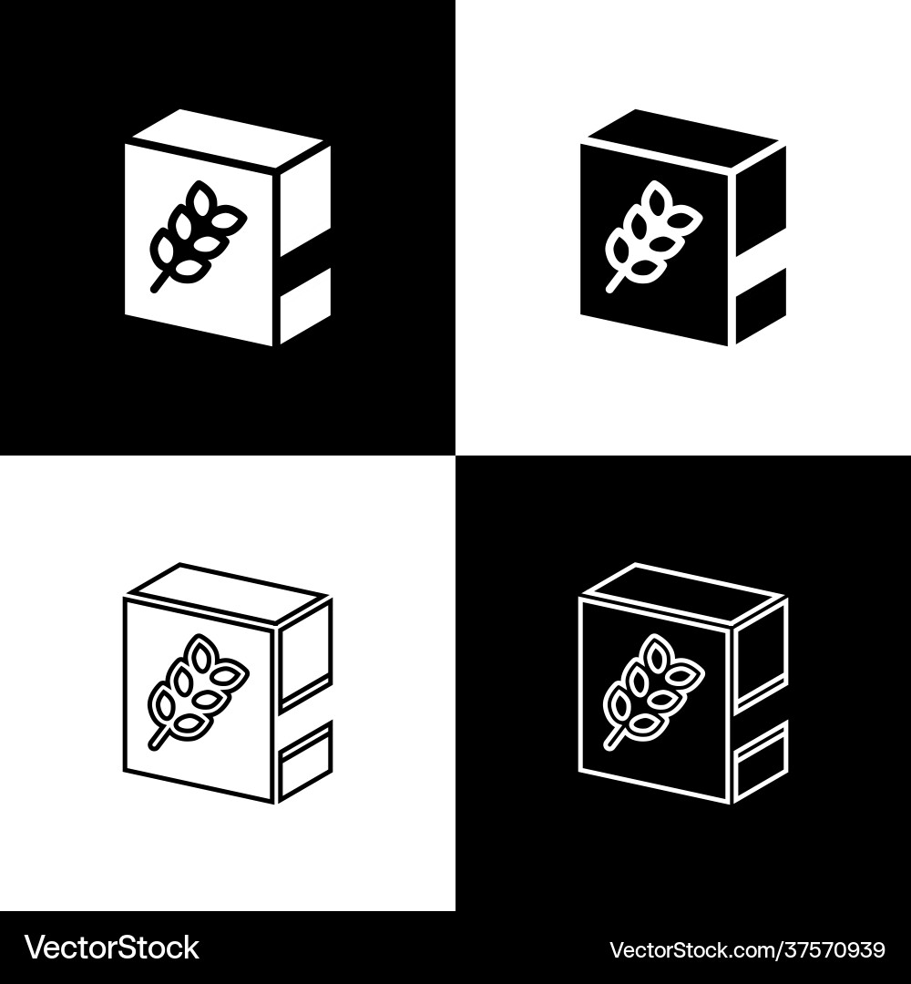 Set flour pack icon isolated on black and white Vector Image