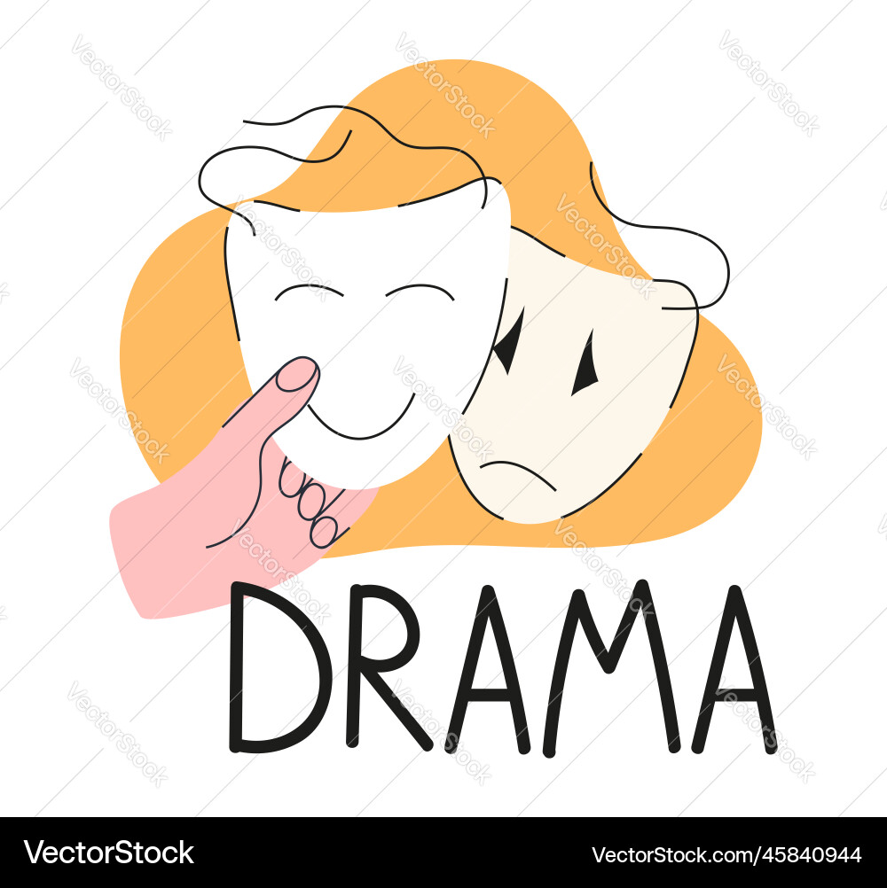 Drama lesson icon in doodle style Royalty Free Vector Image