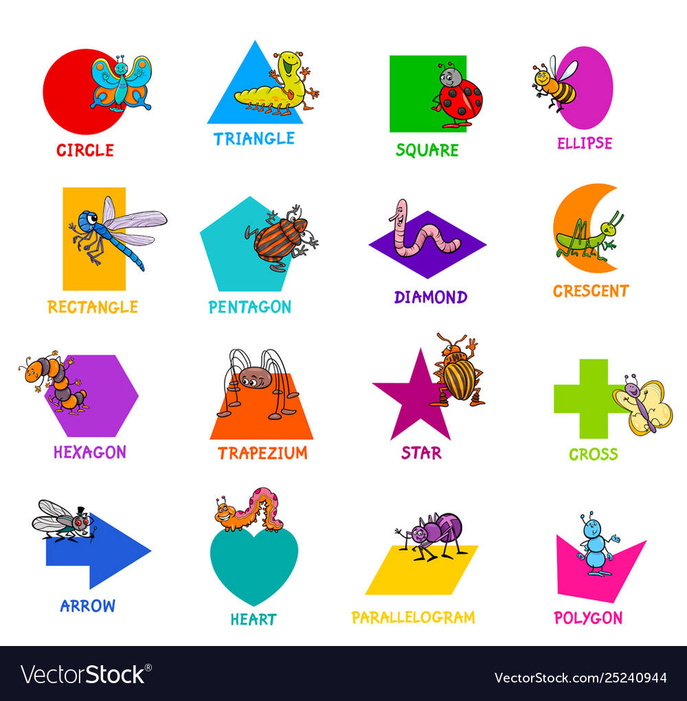 Geometric shapes with insect characters set Vector Image