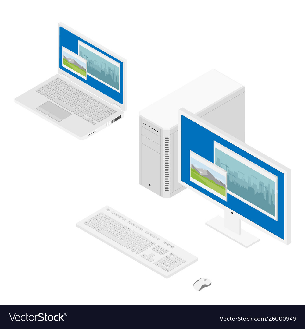 Personal computer case keybord mouse and monitor Vector Image