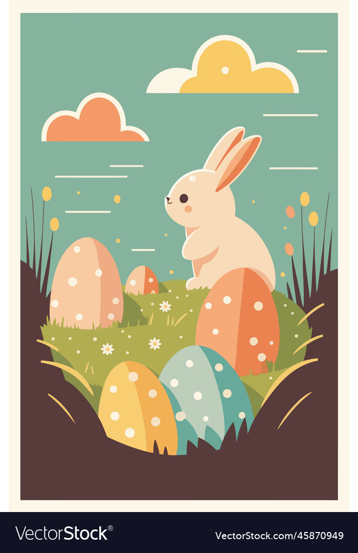 Rabbit easter happy easter easter bunnies and egg Vector Image