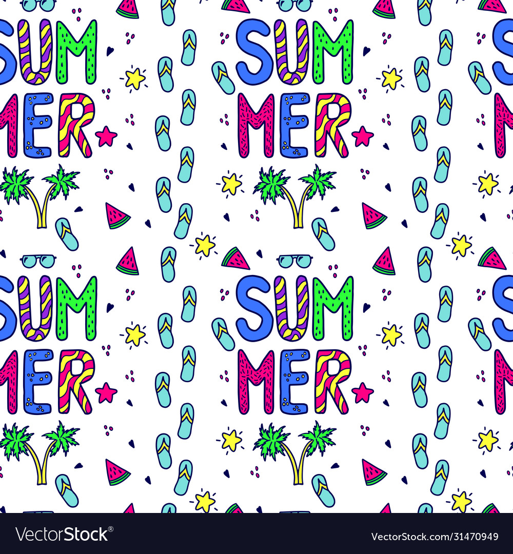 Summer seamless pattern bright elements Royalty Free Vector