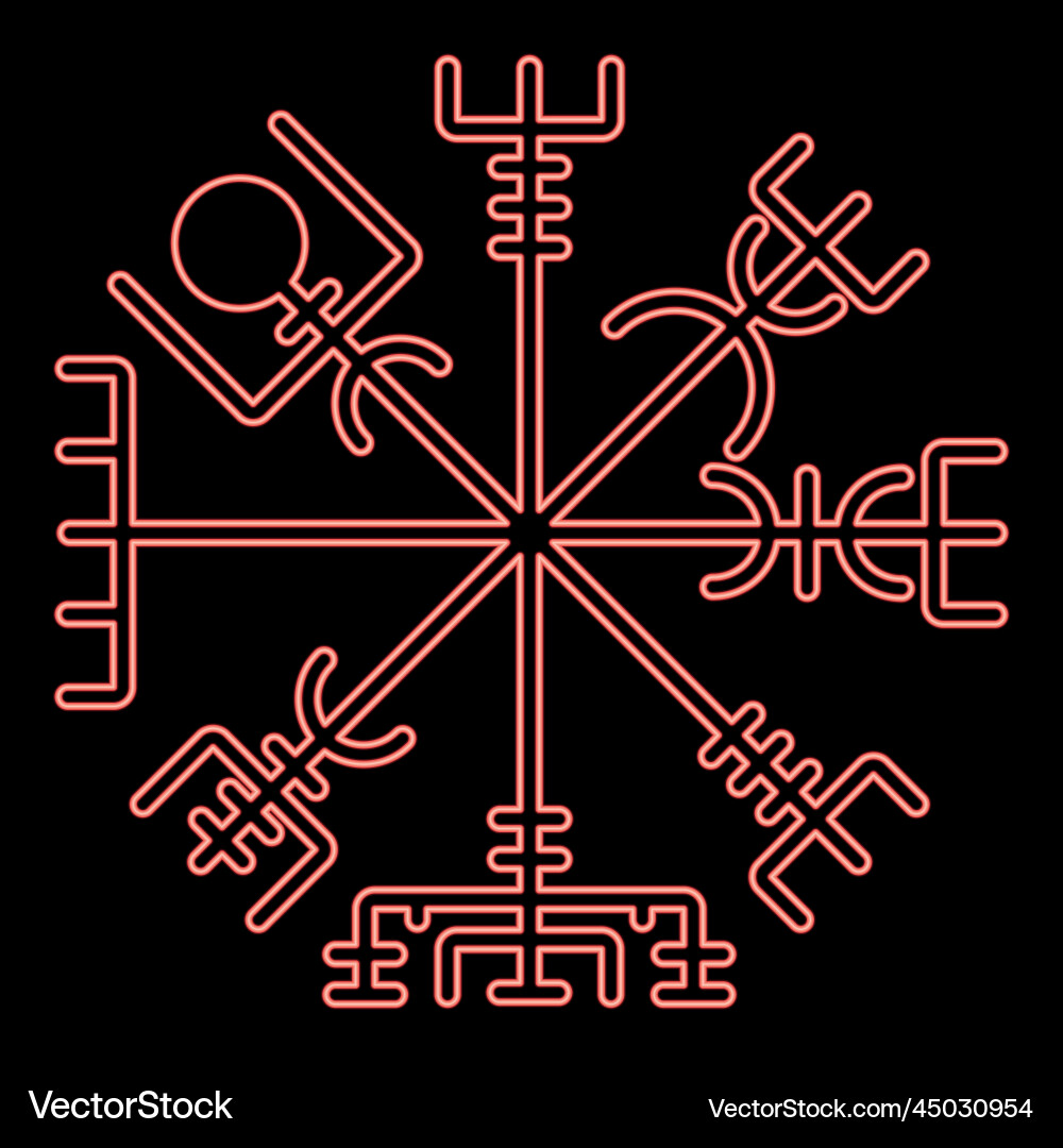 Neon vegvisir runic compass galdrastav navigation Vector Image