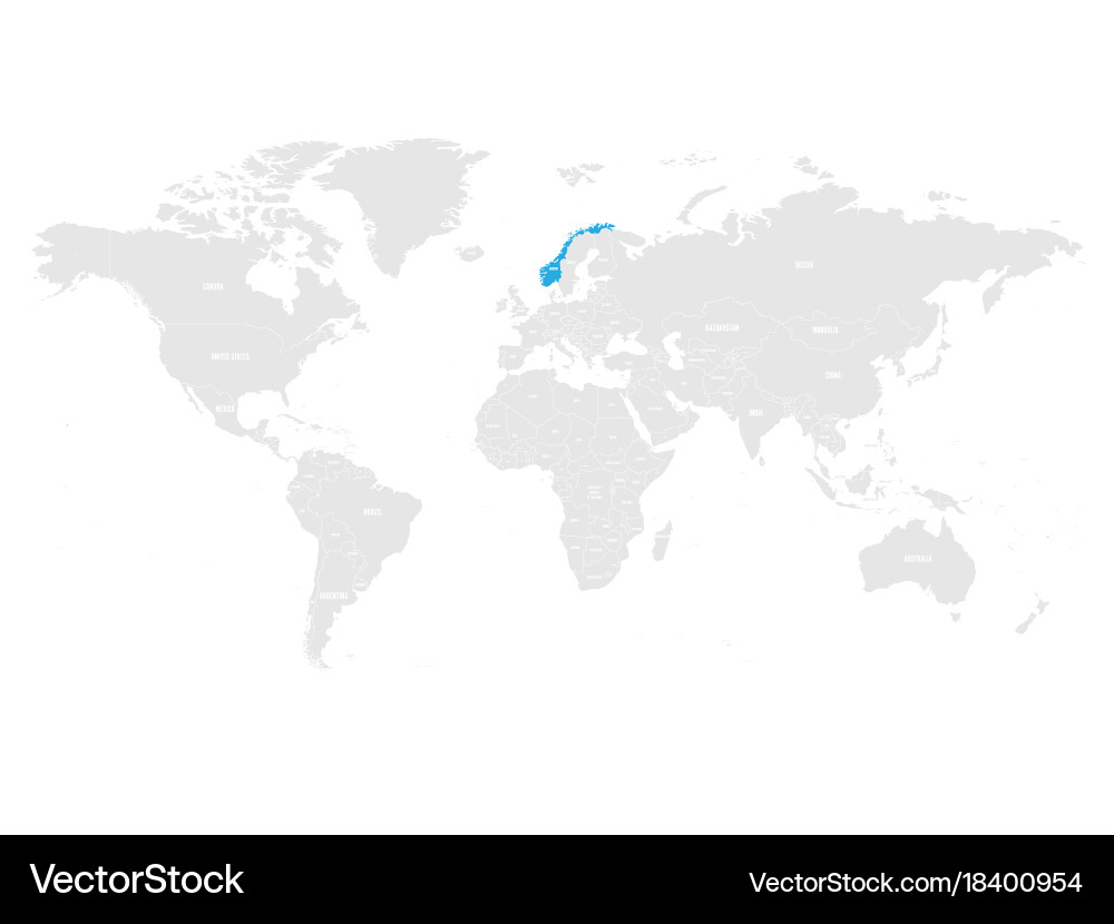 Norway marked blue in grey world political map Vector Image