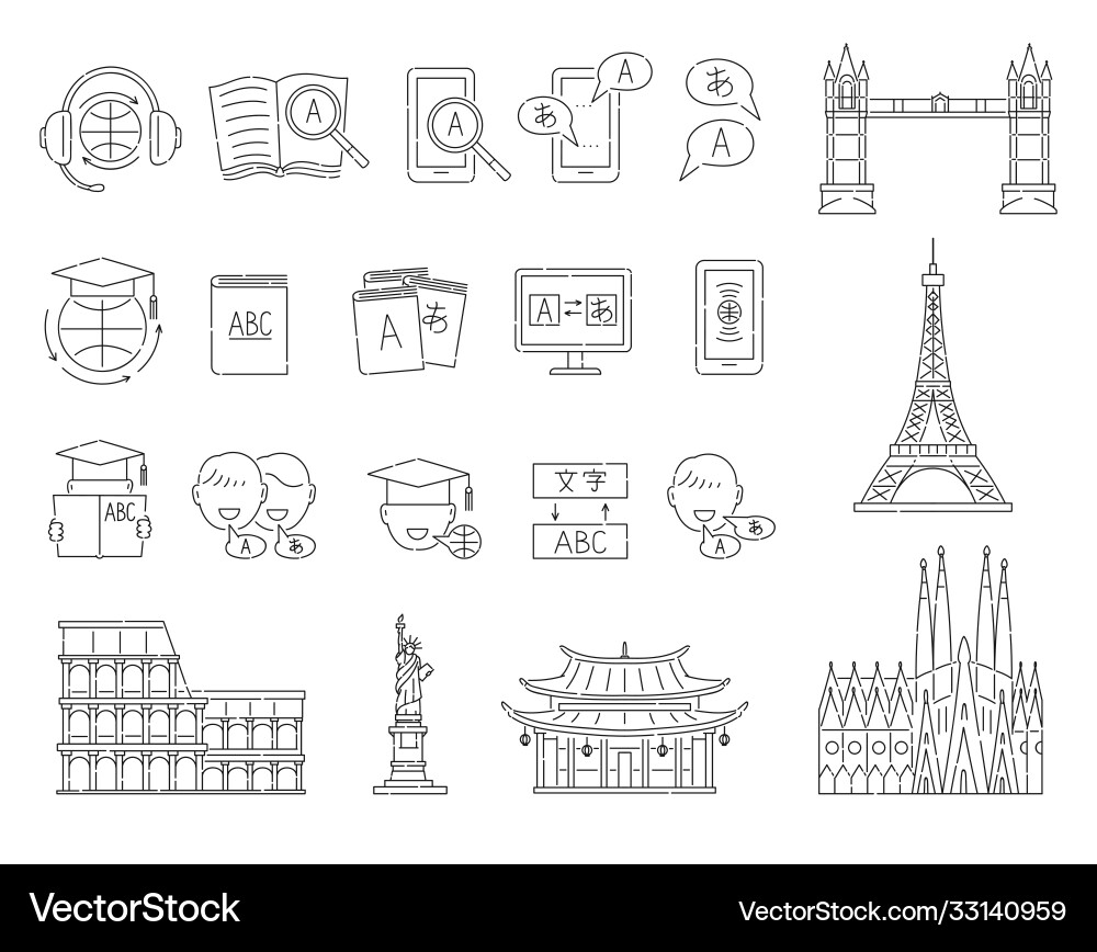 Language learning and online education icon set Vector Image
