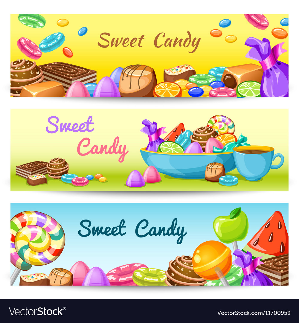 Sweet candy banner set Royalty Free Vector Image Sweet candy banner set Royalty Free Vector Image
