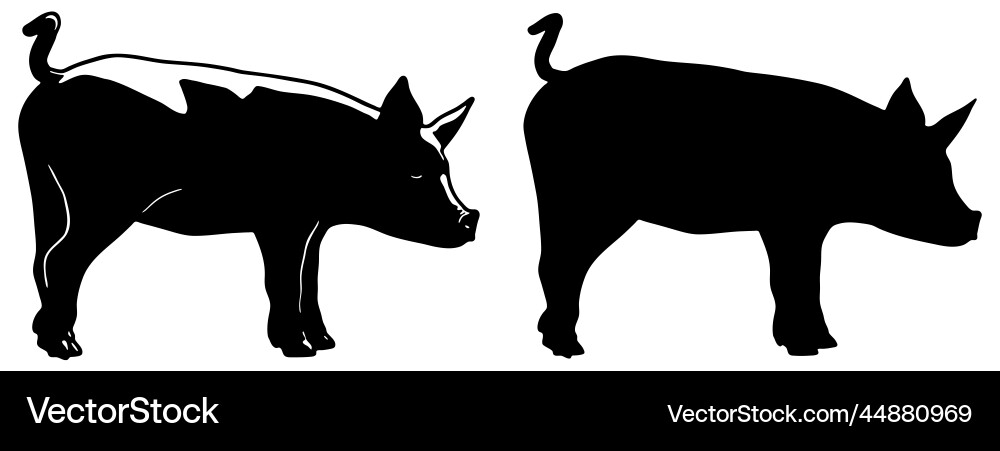 Cute pig isolated black silhouette pig on white Vector Image